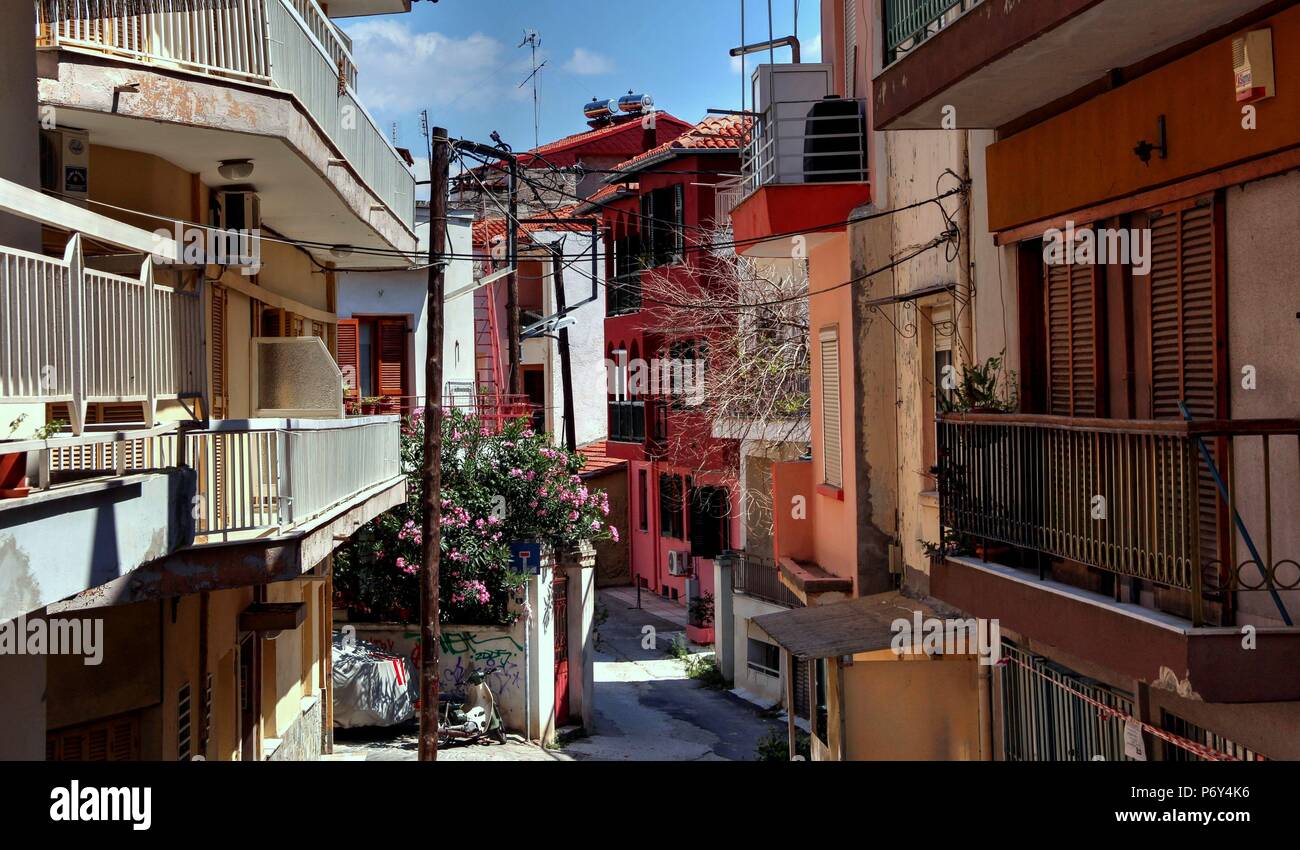 Greek portrait of everyday life in Thessaloniki in the summer Stock ...