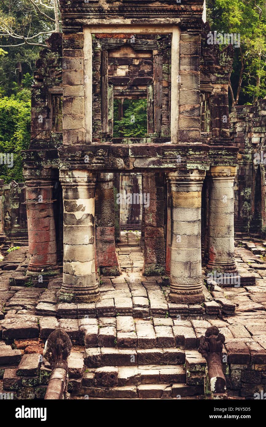 Ancient and majestic temple of Preah Khan. Great circle of Angkor, Siem ...