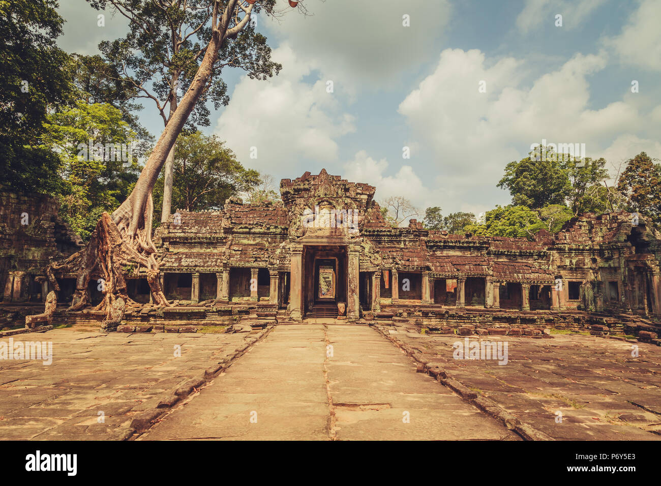 Ancient and majestic temple of Preah Khan. Great circle of Angkor, Siem ...