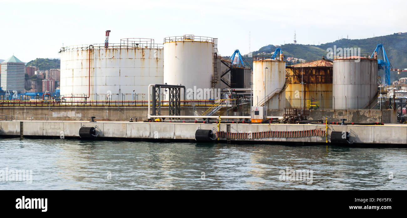 Factory industry and the big tank of oil / Oil refinery factory on the ...