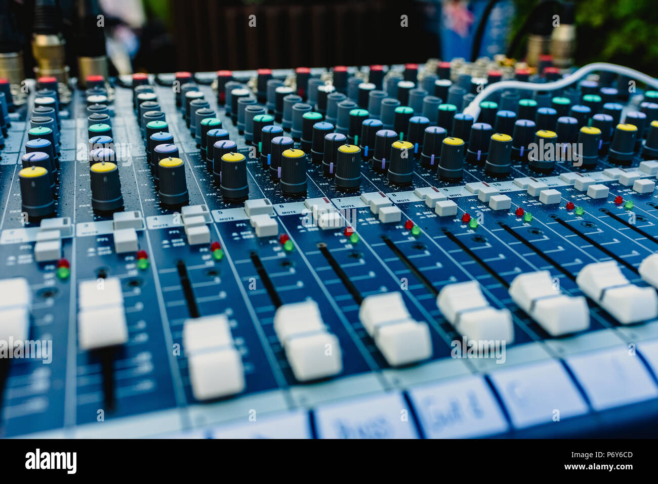 Audio mixing console working Stock Photo - Alamy