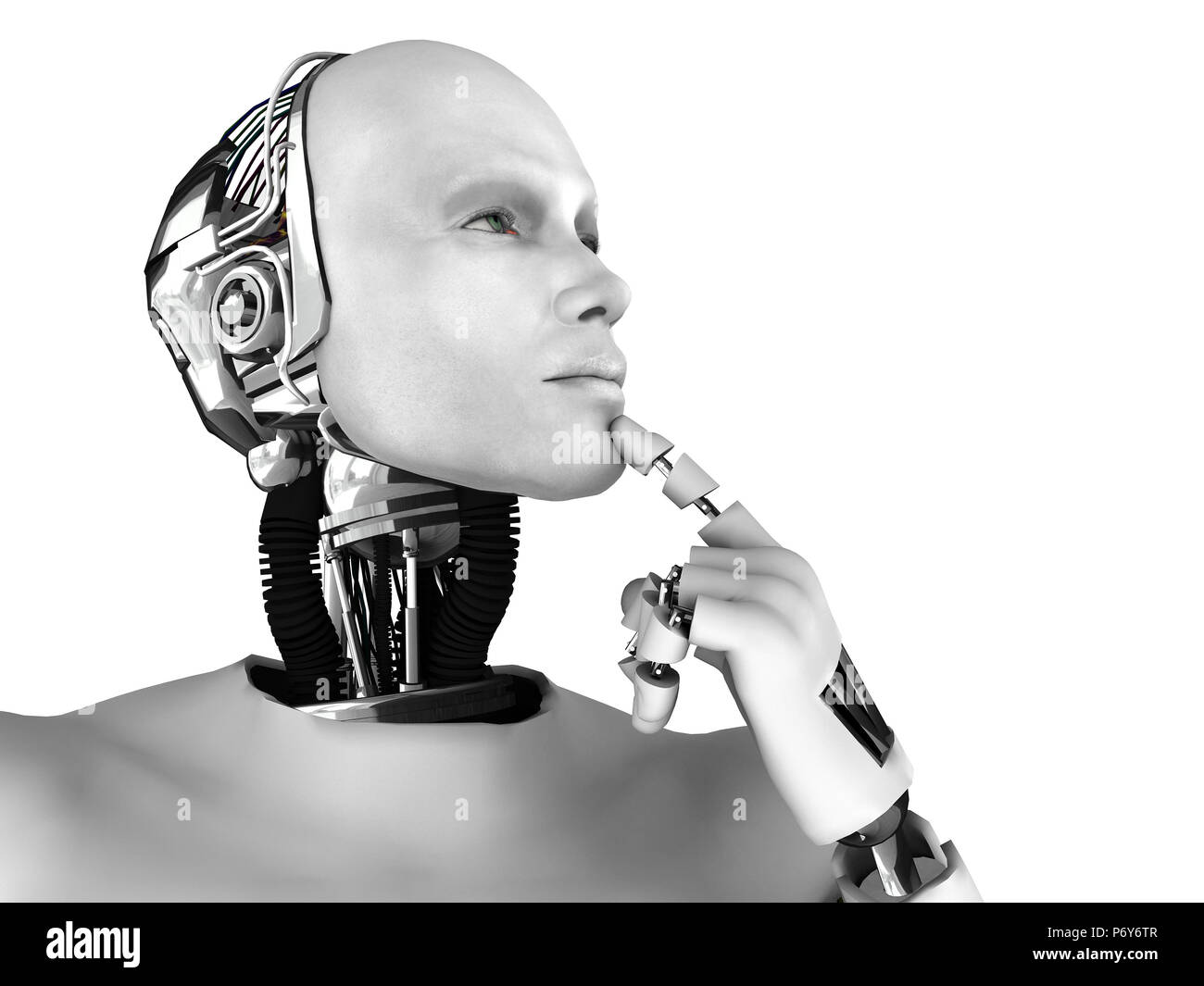 A male robot thinking about something. Isolated on white background ... A male robot thinking about something. Isolated on white background ...
