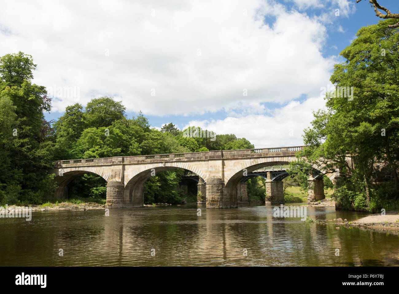 Two bridges at the River Lune at the Crook O’Lune near Caton. The ...