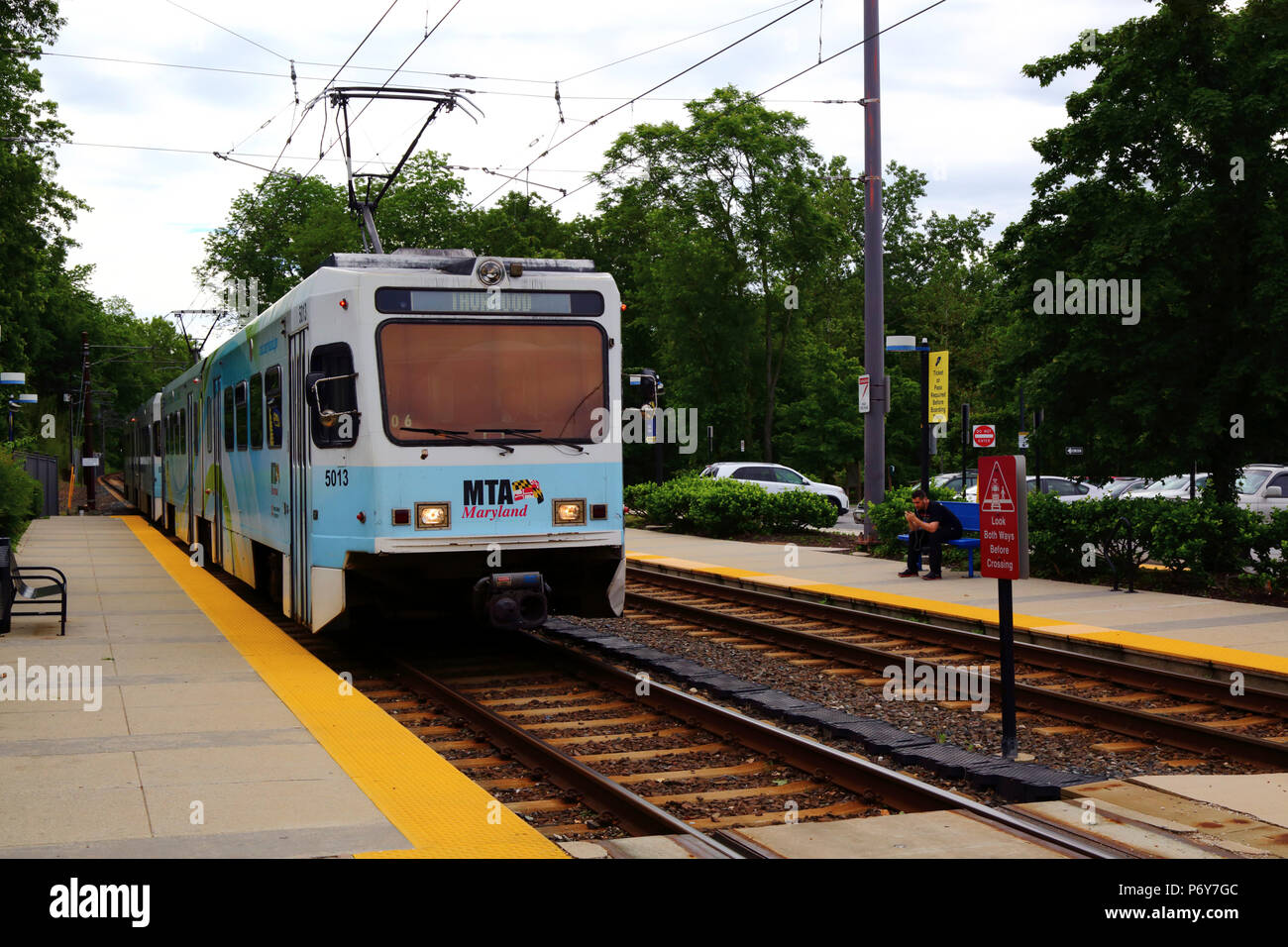 Light Rail train at Falls Road station on outskirts of Baltimore ...