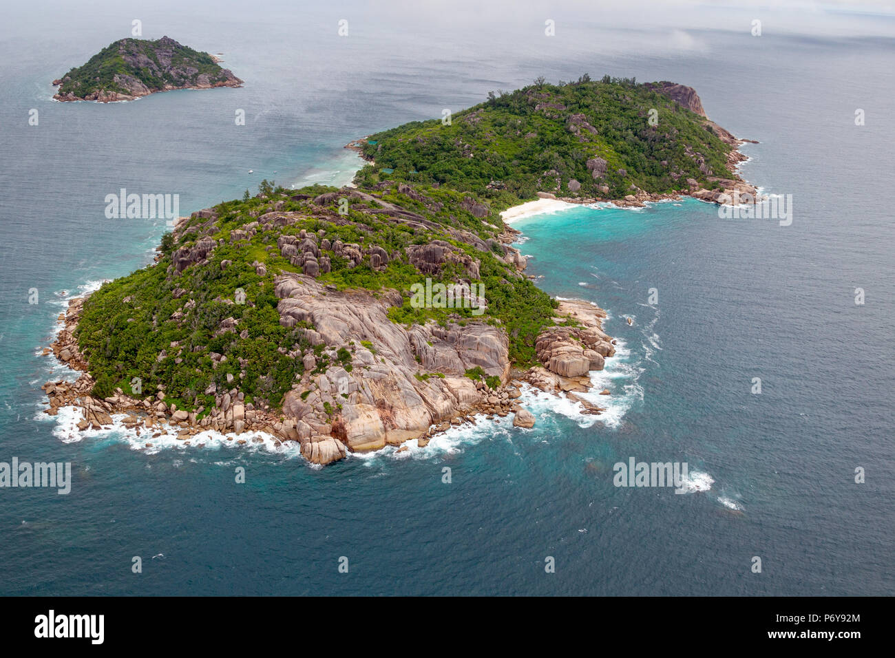 Aerial view of the small island Grande Soeur, Seychelles in the Indian ...