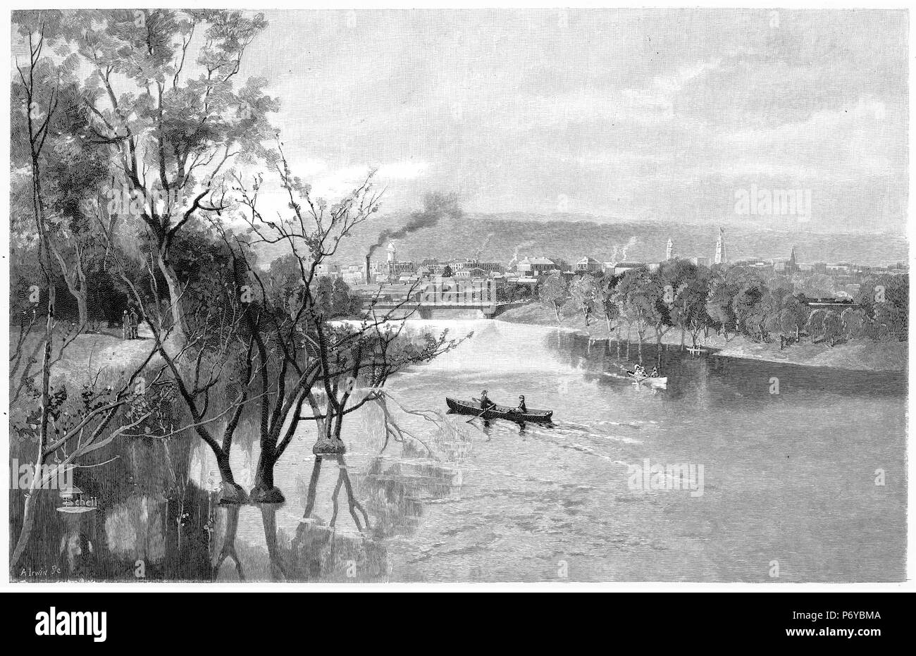 Engraving of Adelaide in South Australia, circa 1880. View from the ...