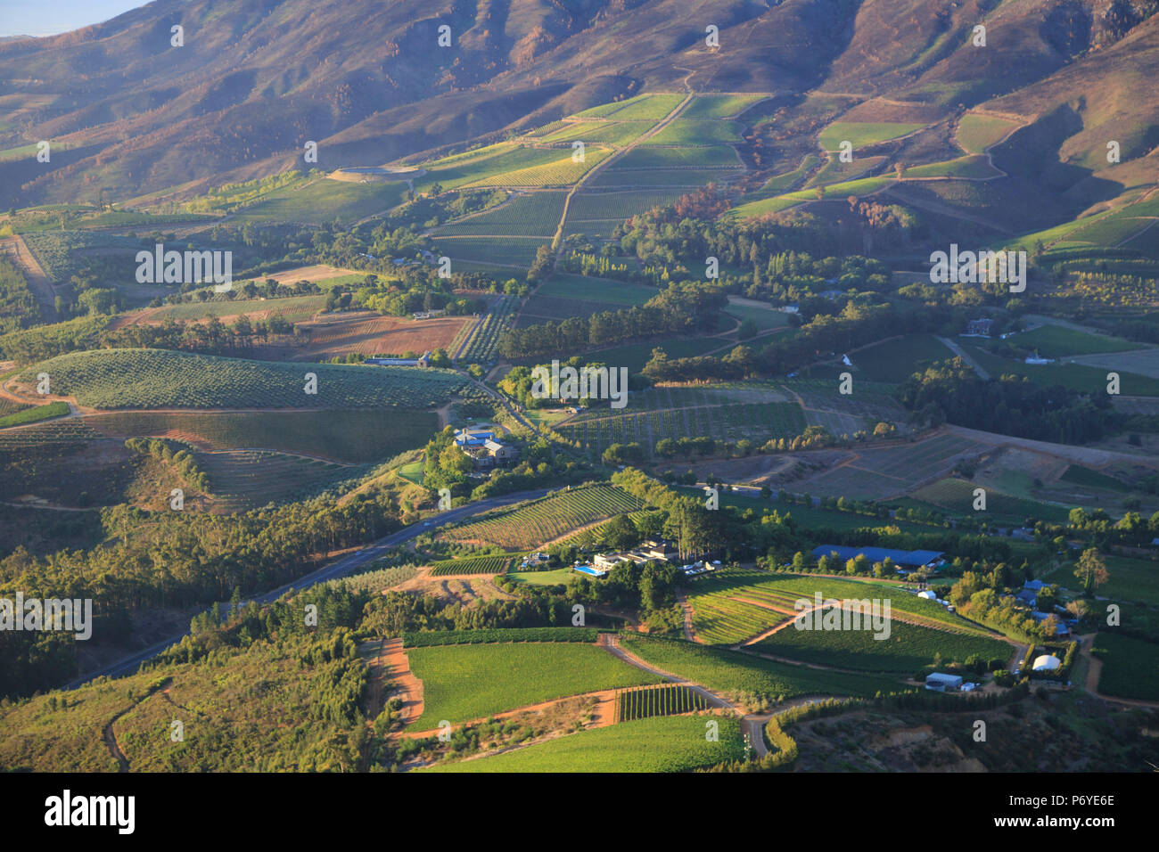 South Africa, Western Cape, Stellenbosch, Aerial view of Simonsberg ...