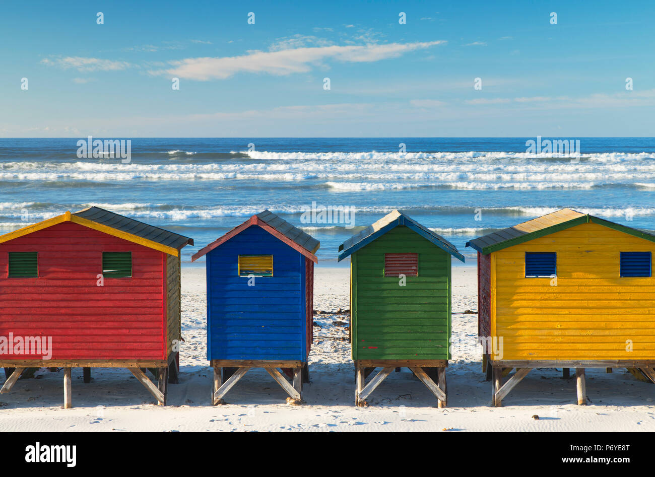 Beach huts on Muizenburg beach, Cape Town, Western Cape, South Africa ...