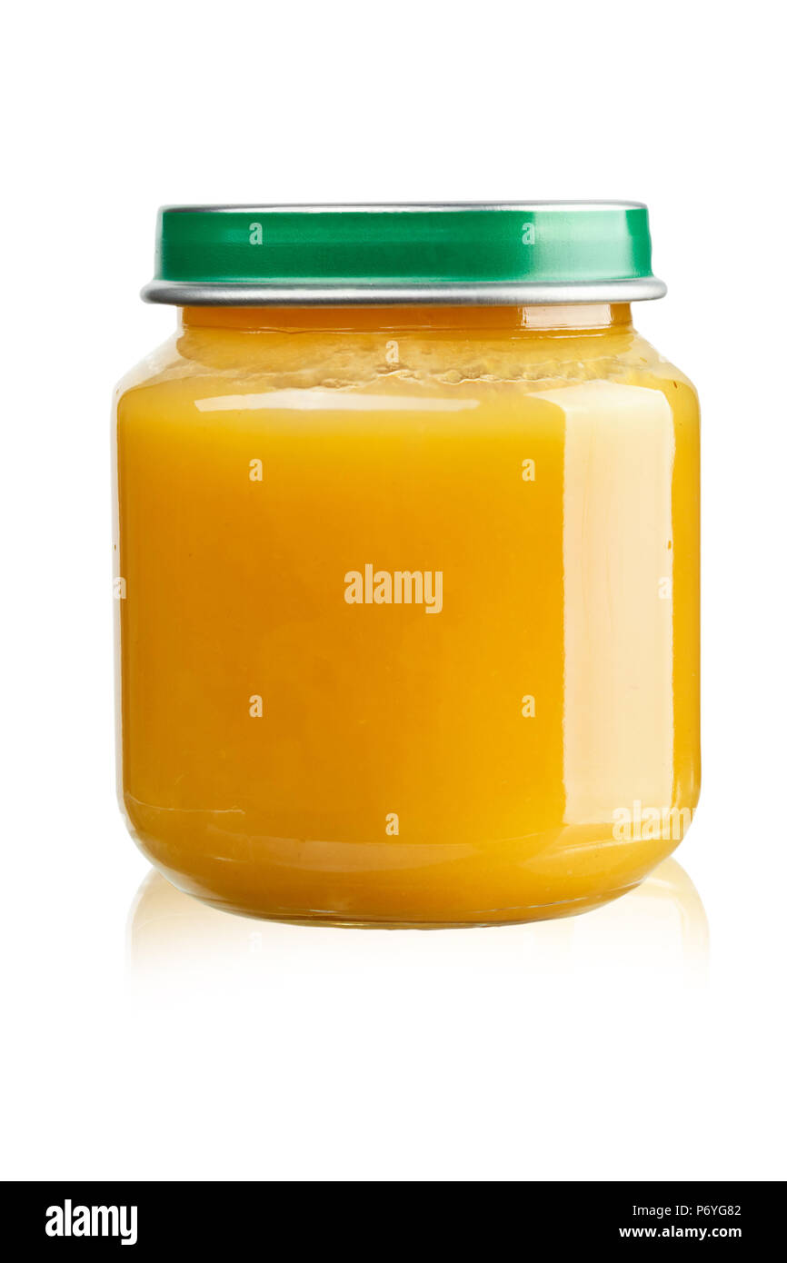 fruit puree for children in a jar on a white background, isolated Stock ...