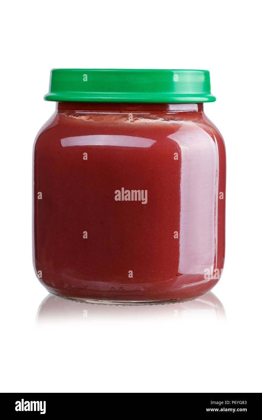 fruit puree for children in a jar on a white background, isolated Stock ...