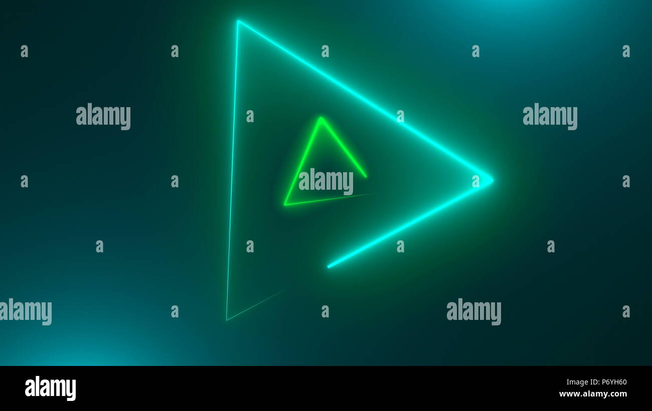 Many neon triangles in space, abstract computer generated backdrop, 3D ...