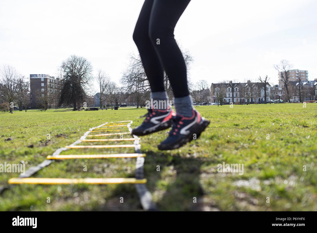 Woman training in park self hi-res stock photography and images - Alamy