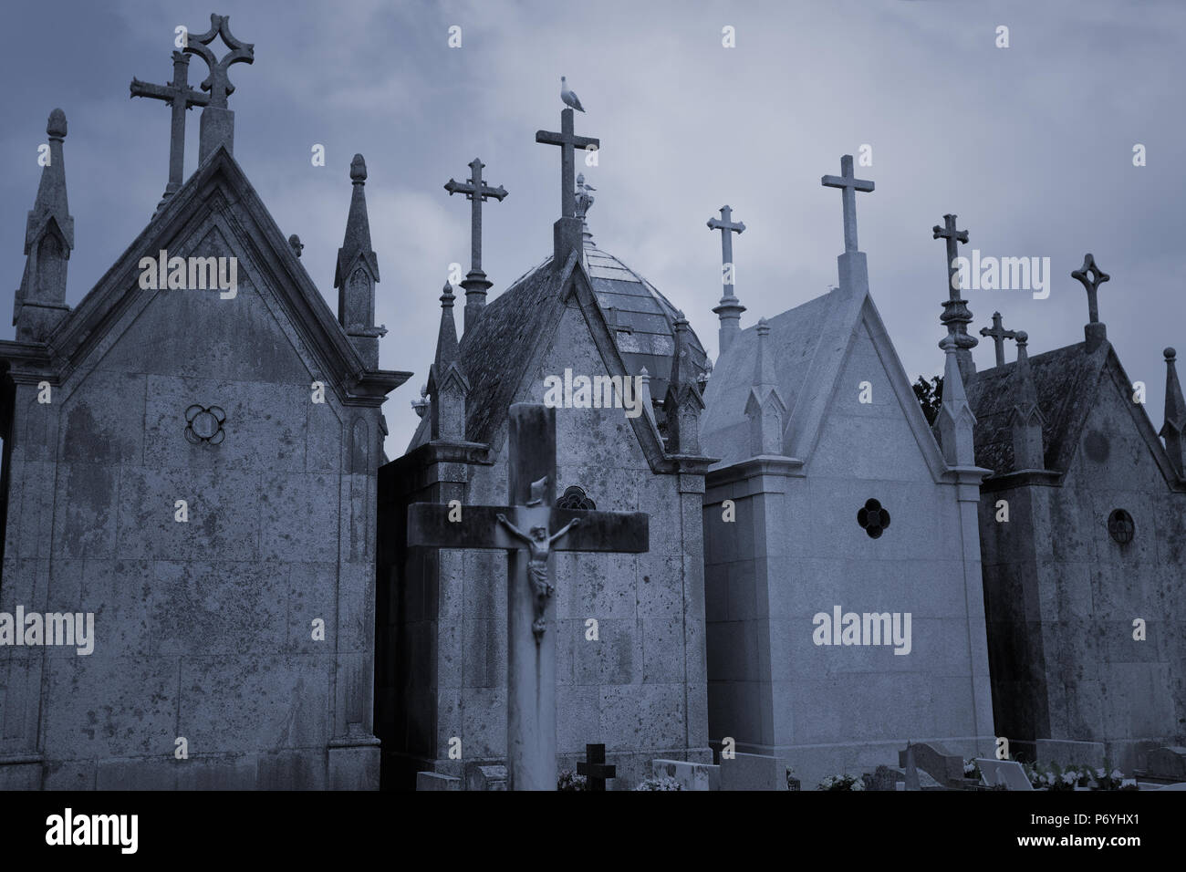 Old european cemetery with tombs in form of chapel with crosses Stock ...