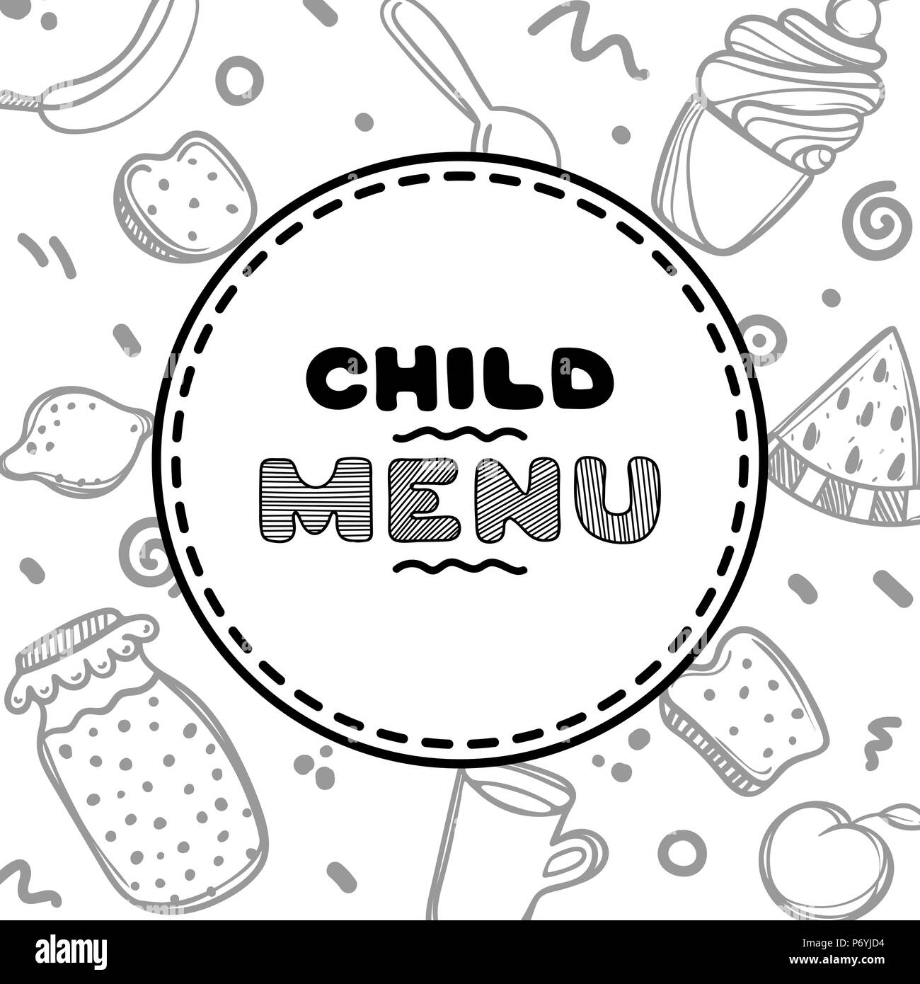 Cute hand drawn menu for cafe on food background. Linear illustration ...