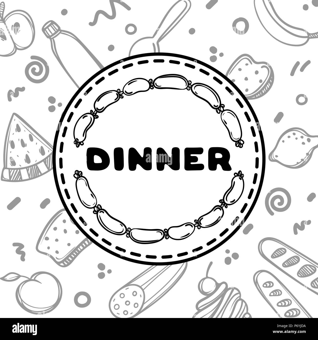 Cute hand drawn poster menu for cafe on food background with dinner ...