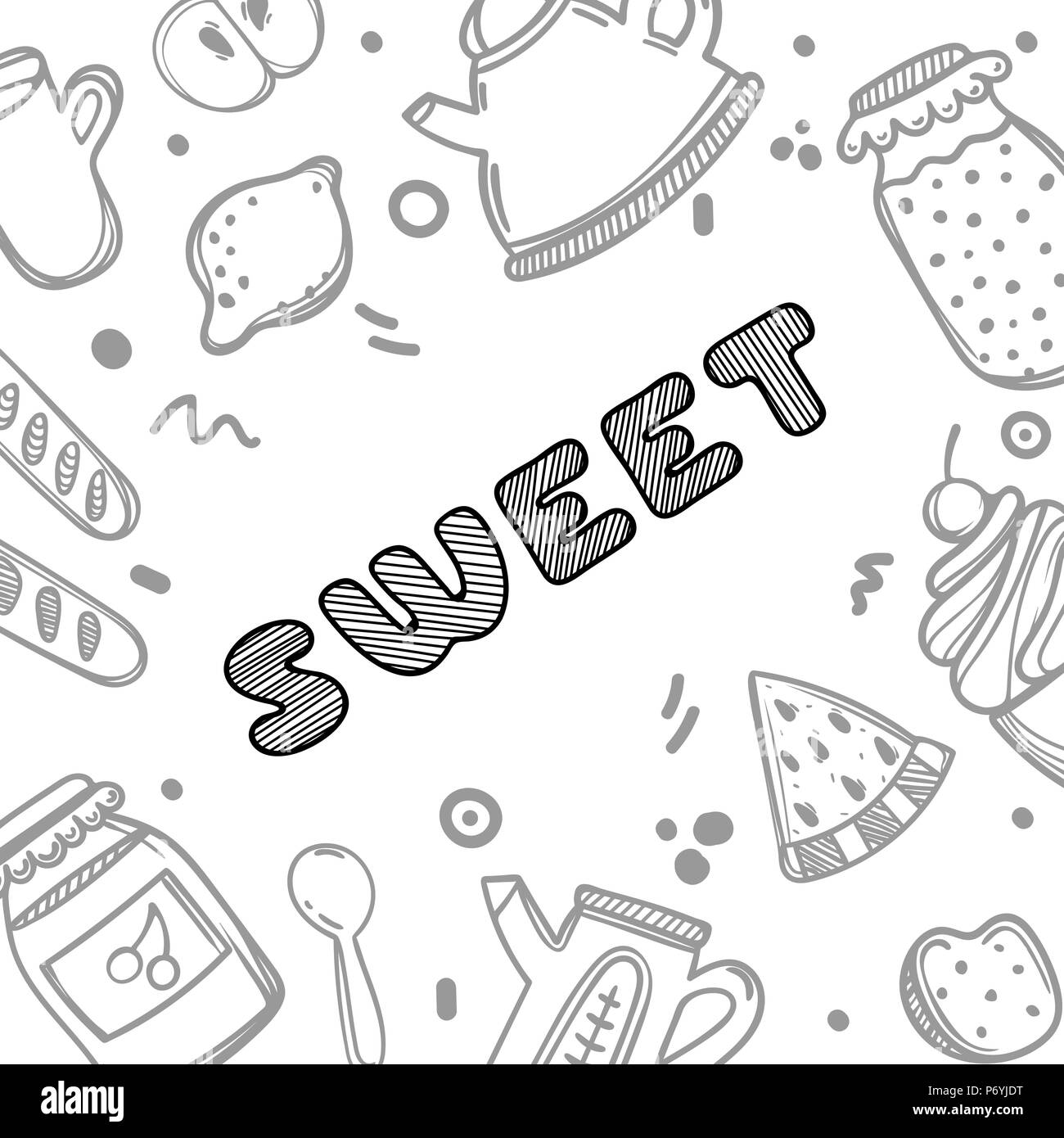 Cute hand drawn poster menu for cafe on food background with sweet ...