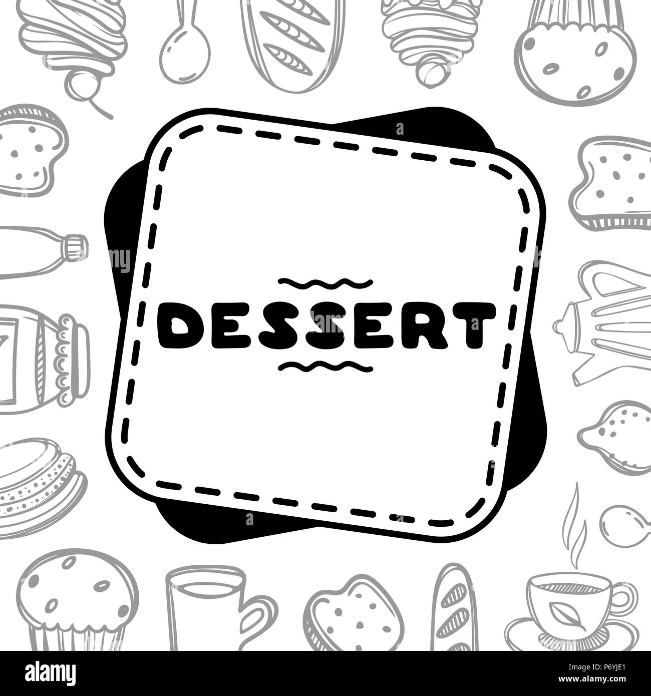 Cute hand drawn menu for cafe on food background. Linear illustration ...