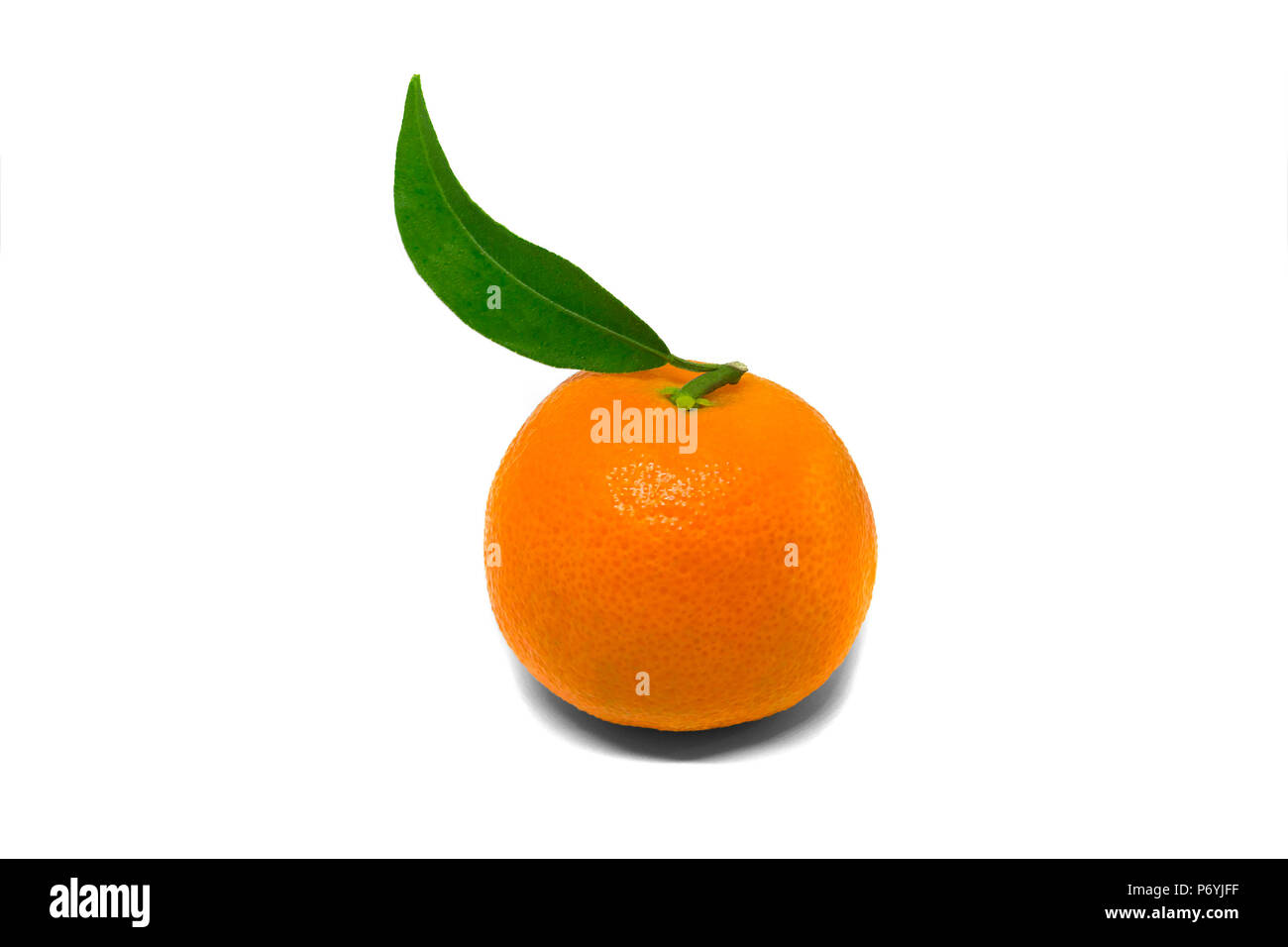 Orange bright small mandarin with green leaf, Isolated on white ...