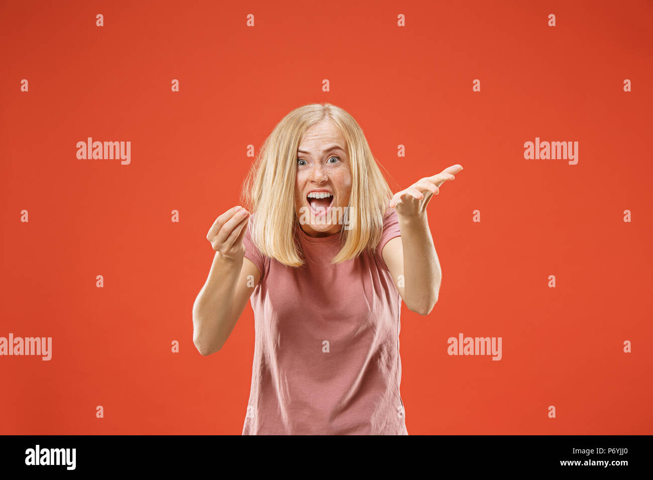 A portrait of surprised screaming woman Stock Photo - Alamy