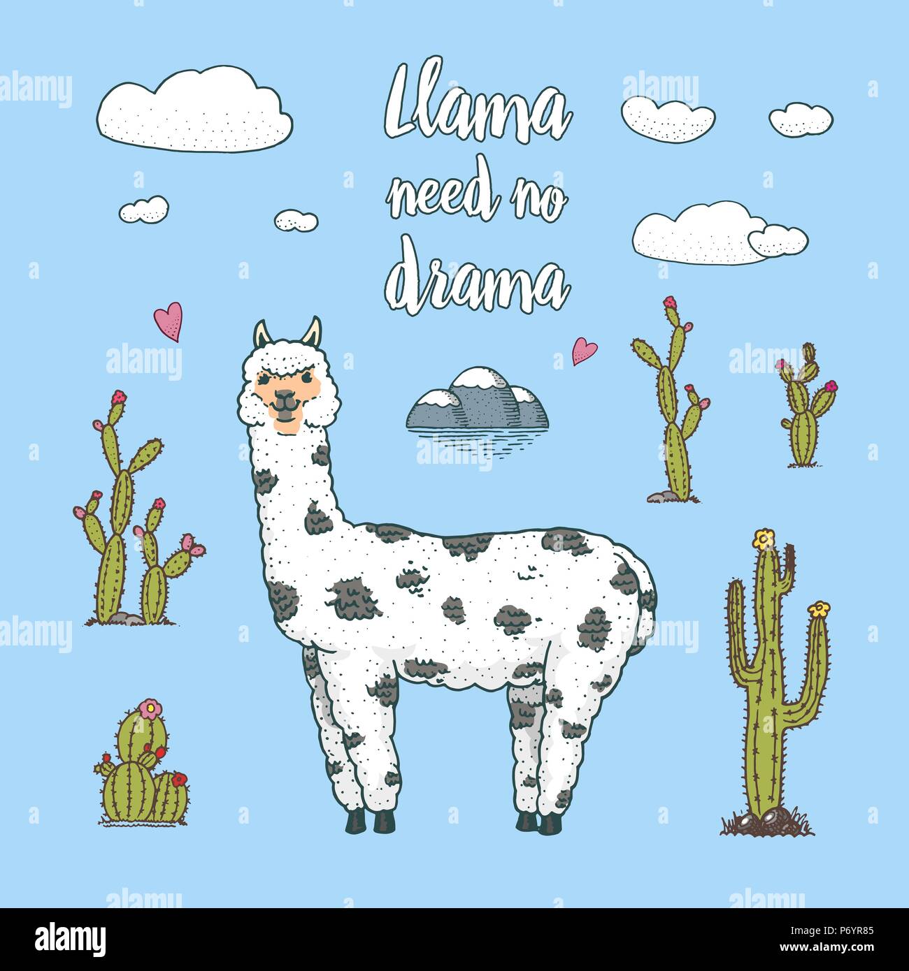 Cute Alpaca Llamas or wild guanaco on the background of Cactus and ...