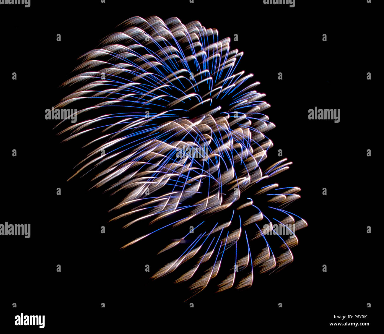 2 blue and white sphere shaped star burst fireworks Stock Photo - Alamy