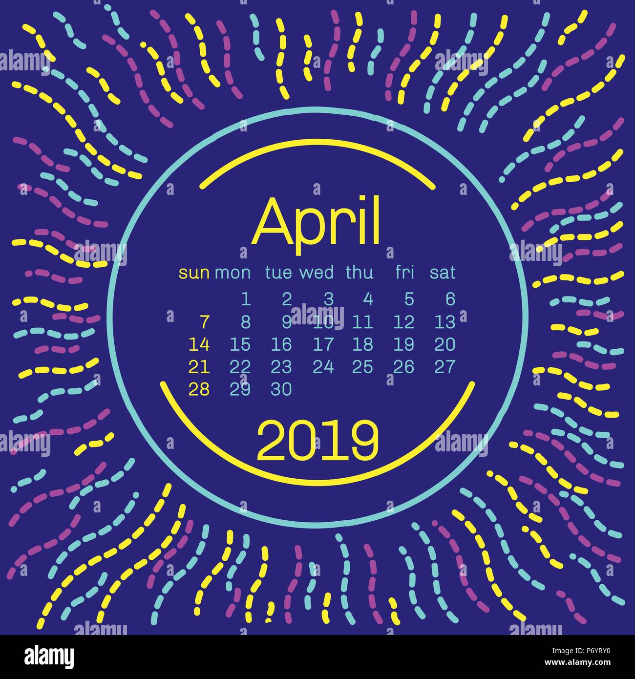 2019. April Calendar page in memphis style poster for concept ...