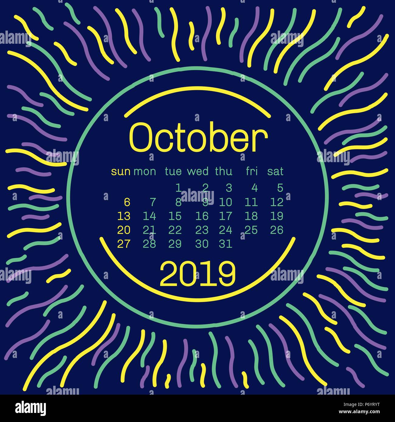 2019. October Calendar page in memphis style poster for concept ...