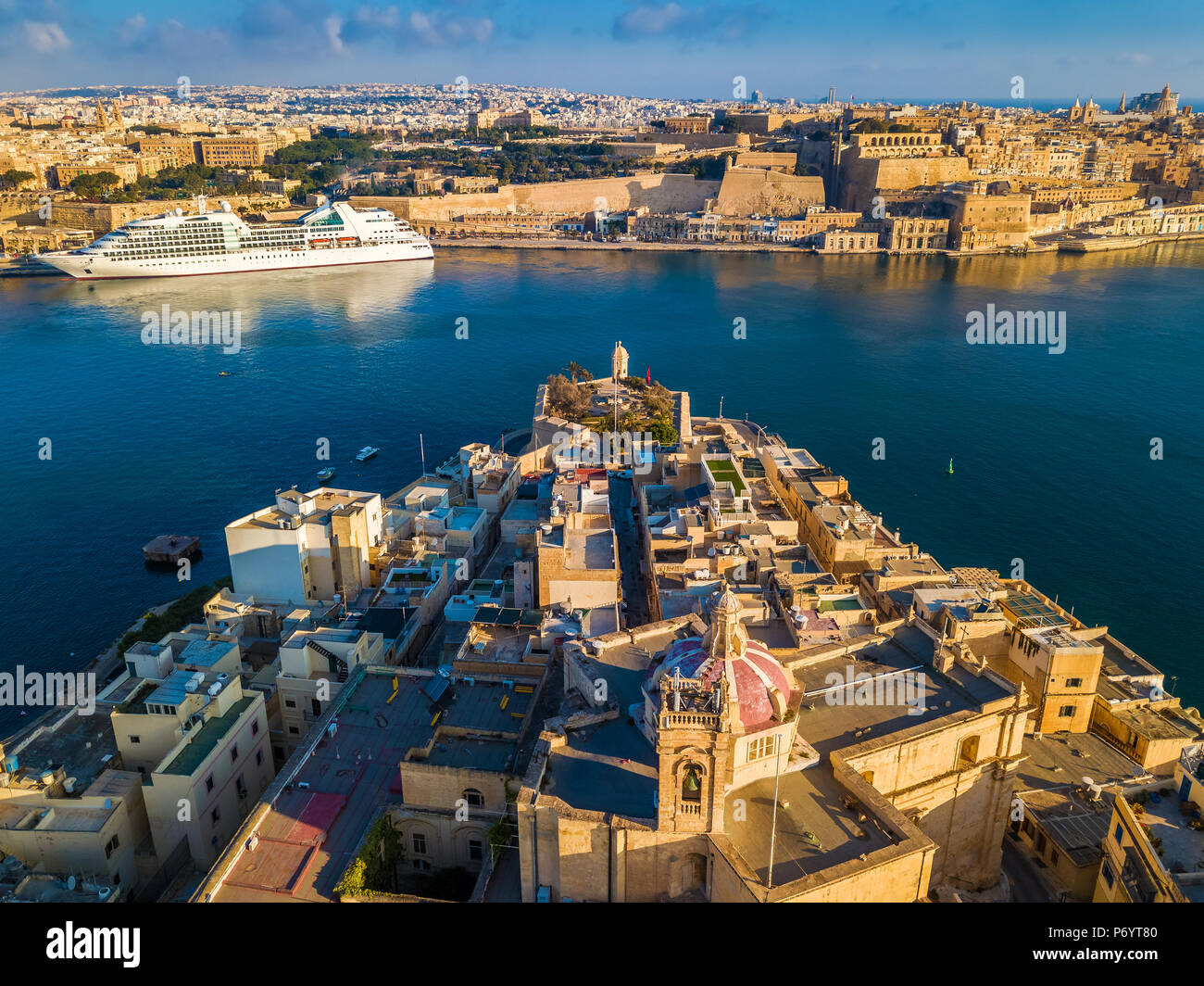 Valletta, Malta - Aerial view of Senglea, Gardjola Gardens, Saluting ...