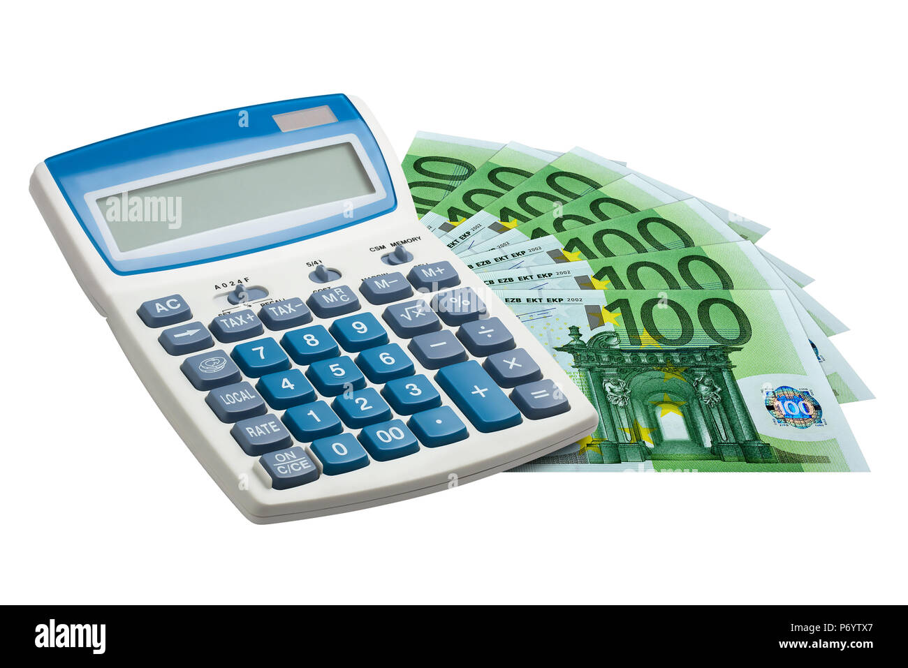 calculator eurobanknotes isolated Stock Photo - Alamy