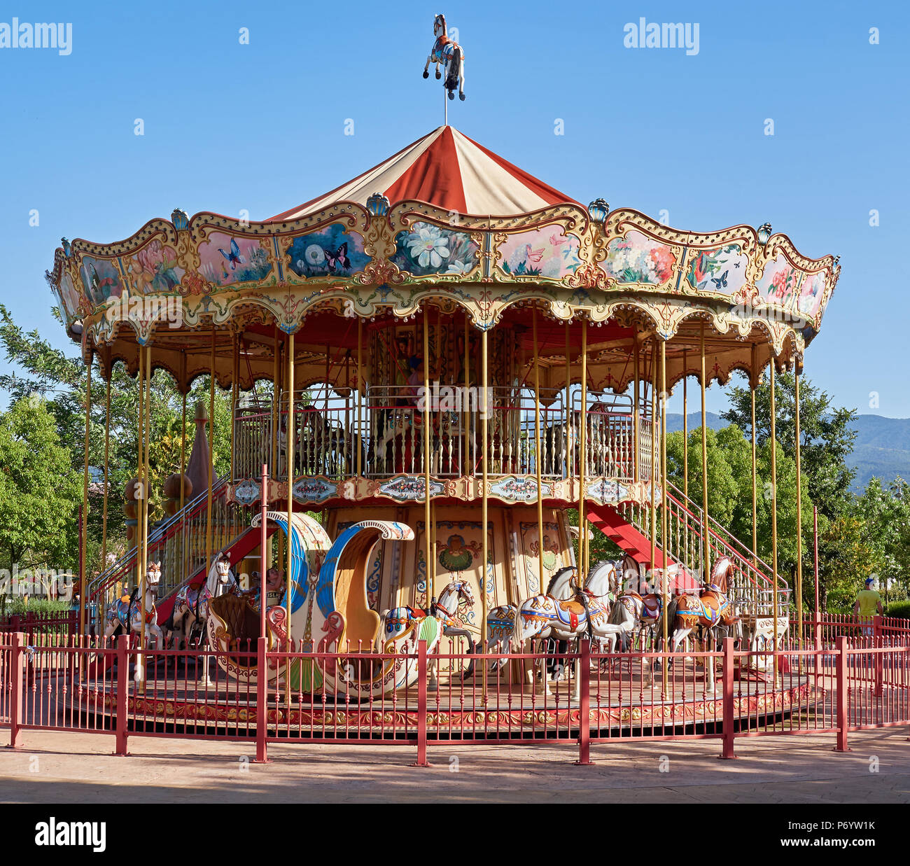 Rome, Italy - July 2016:Carousel Merry Go Round at Rainbow Magicland ...