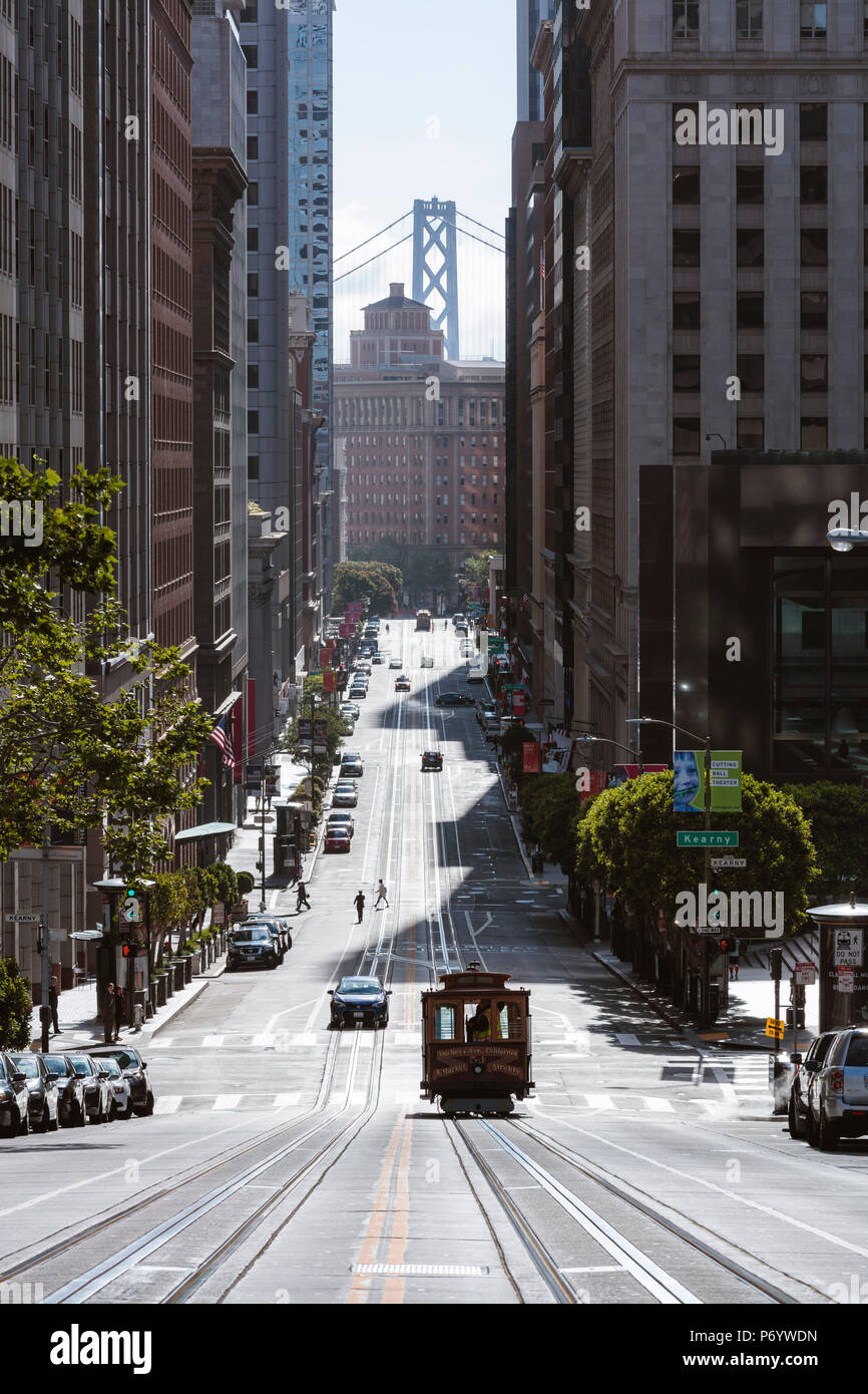 Iconic cable car in California street, San Francisco, California, USA ...