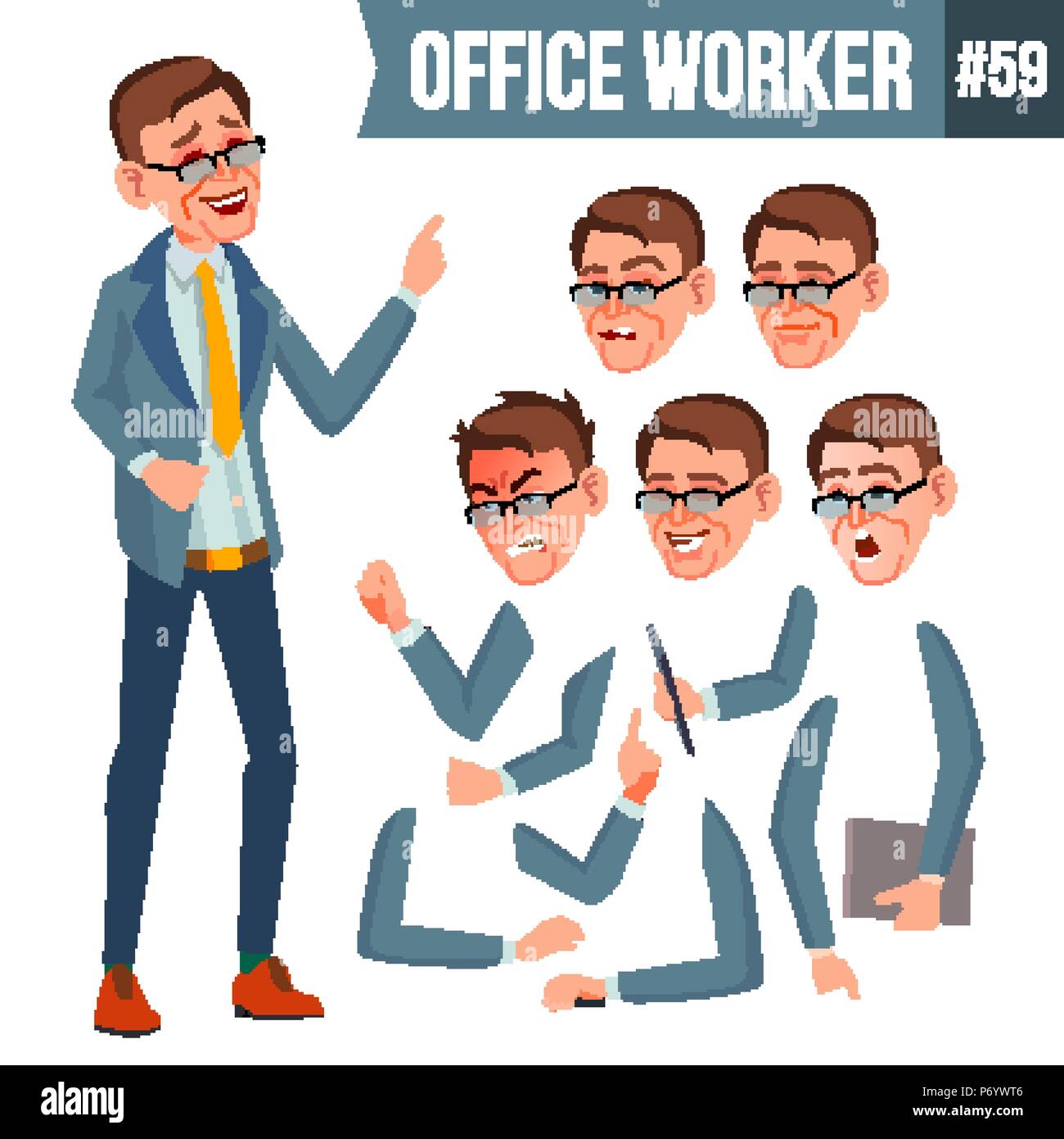 Office Worker Vector. Emotions, Gestures. Animation Creation Set ...