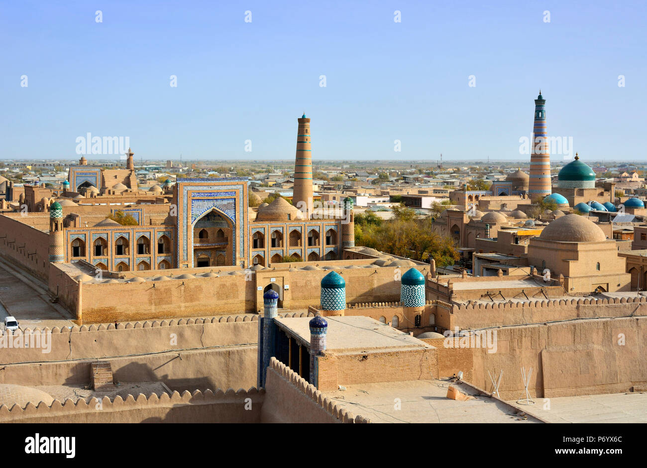The old town of Khiva (Itchan Kala), a Unesco World Heritage Site, seen from the Khuna Ark ...