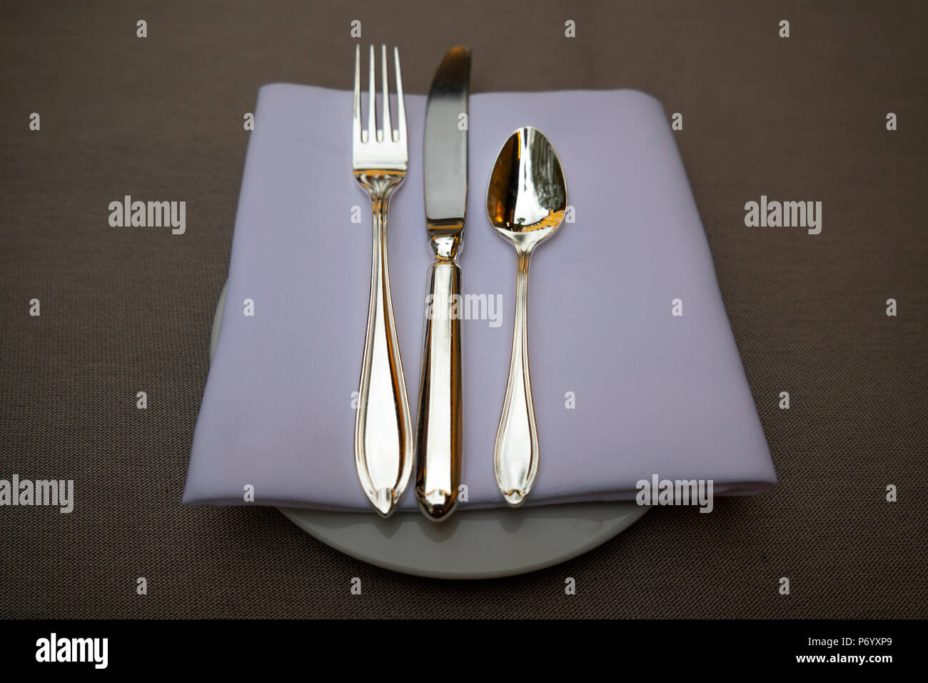 Eating Utensils on Napkin Stock Photo - Alamy