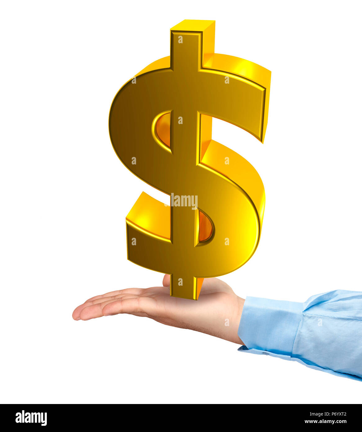 Hand holding big golden dollar symbol isolated Stock Photo - Alamy