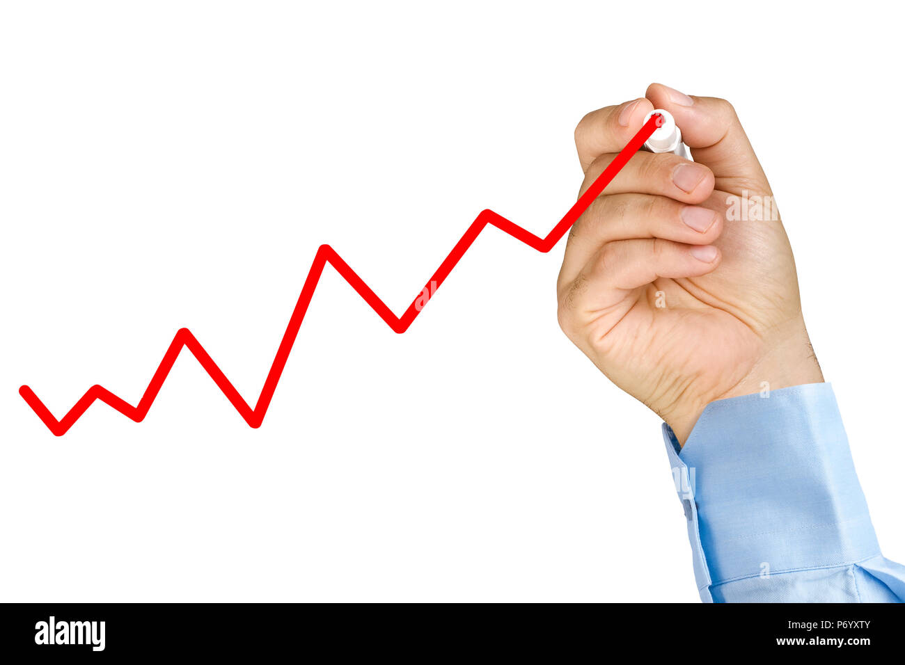 Businessman hand drawing upward graph Stock Photo - Alamy