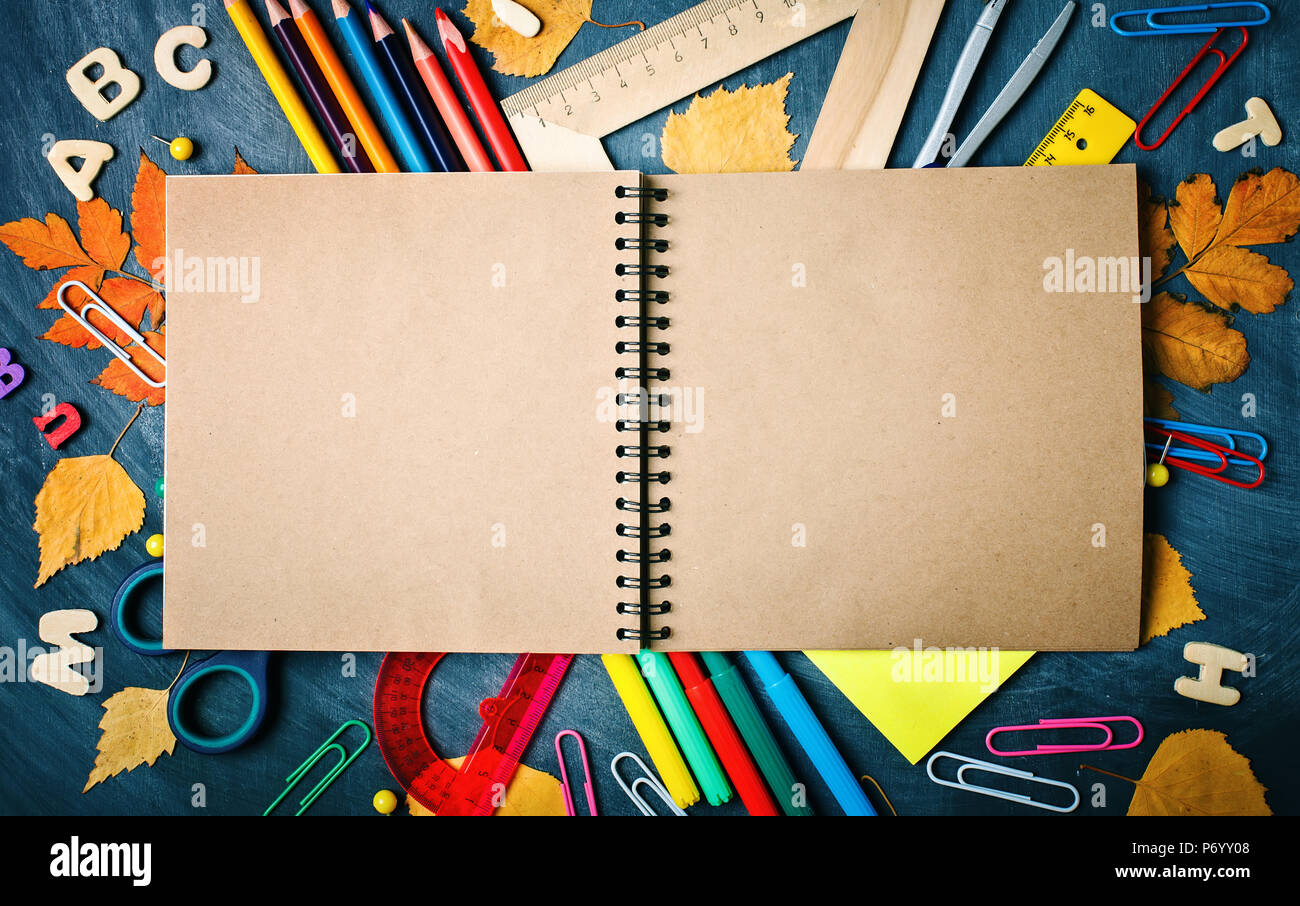 Back to school background with school supplies.View from above Stock ...