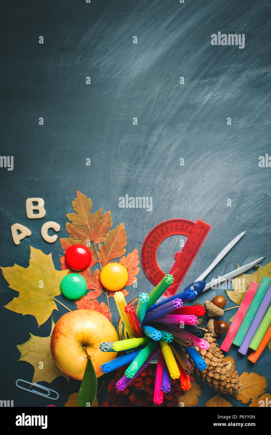 Back to school background with school supplies.View from above Stock ...