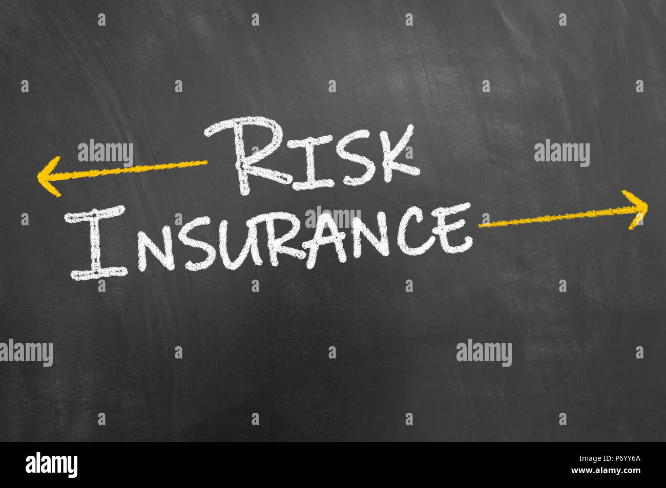 Risk insurance chalk text on blackboard or chalkboard with arrow as ...