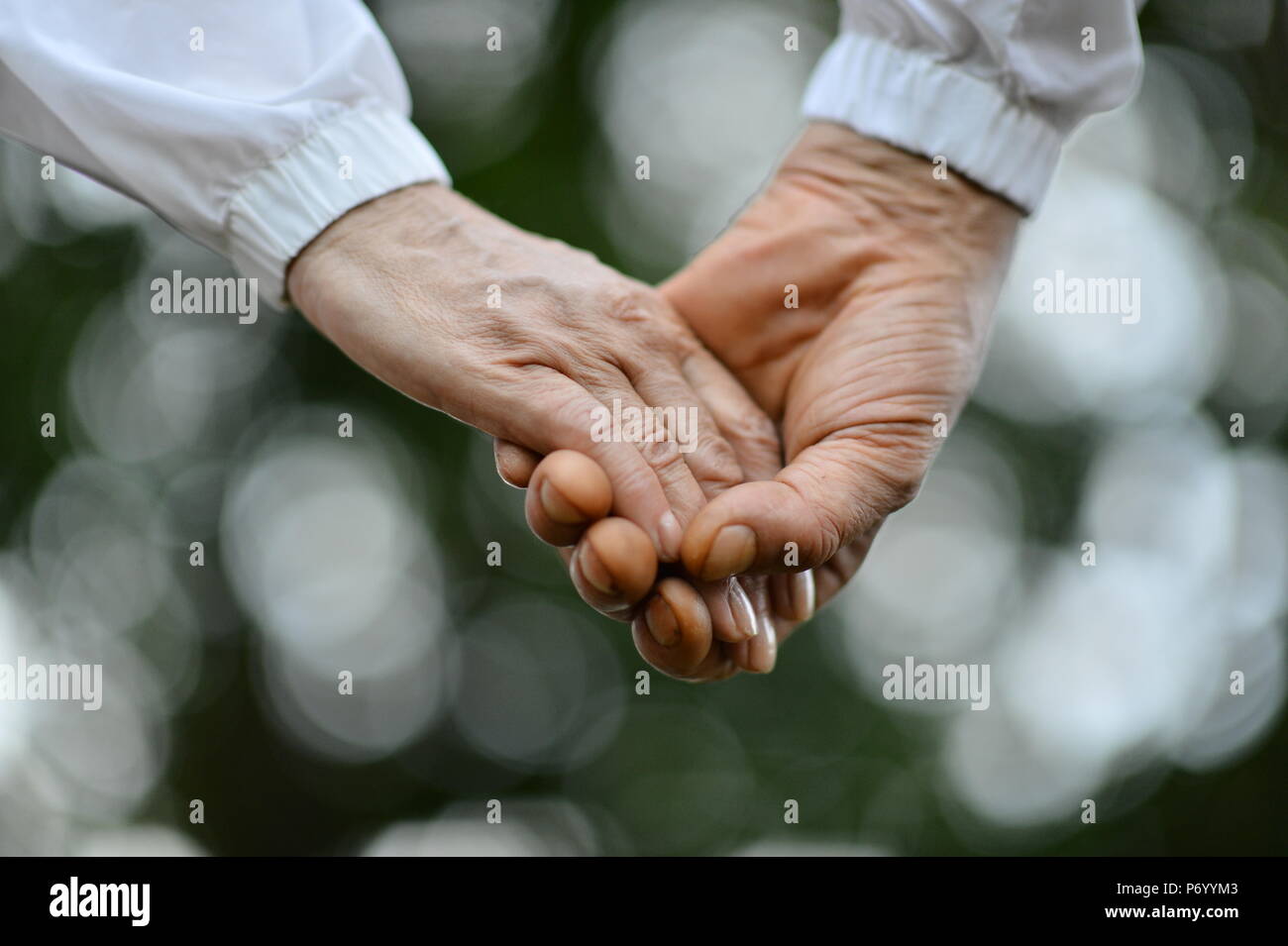 Elderly couple holding hands Stock Photo - Alamy