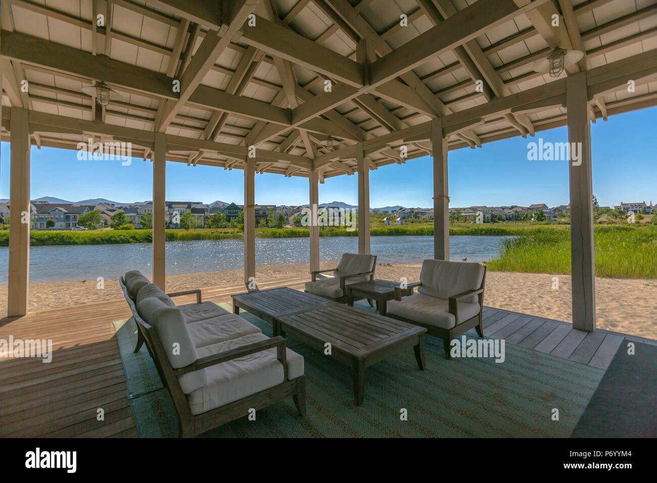 Lake views from clubhouse seating area Stock Photo - Alamy
