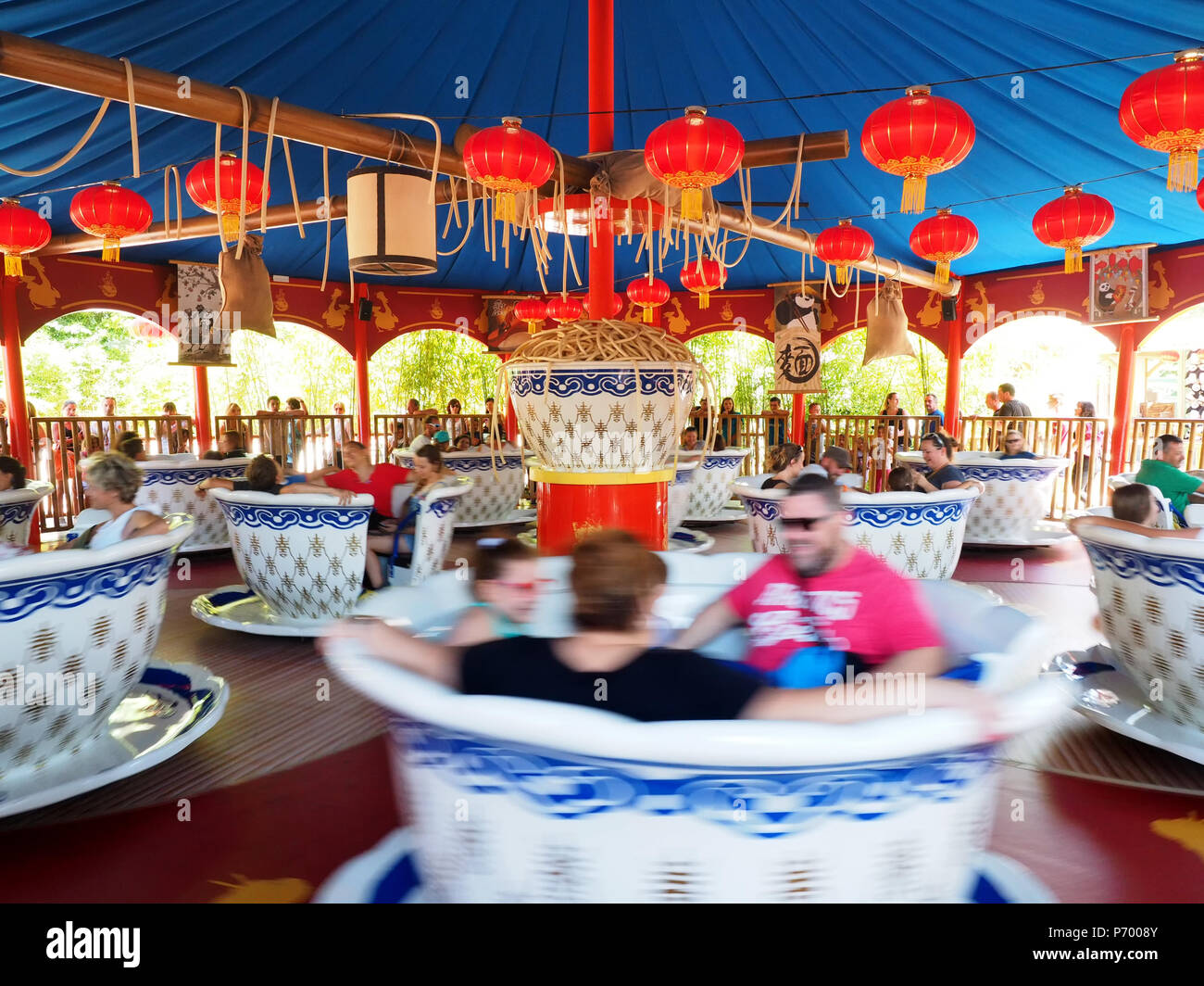 Peschiera del Garda, Italy - August 2016: People having fun at big cups ...