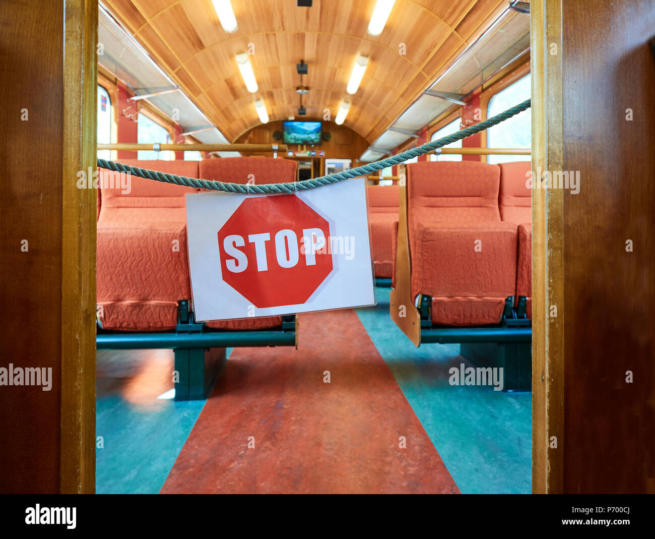 Stop sign bans the access to the wagon train Stock Photo - Alamy