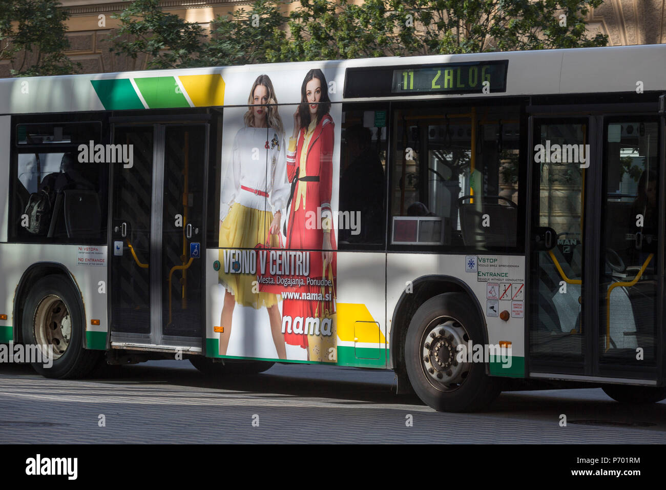 Bus advertising on a city bus on Slovenska Cesta (street) in the ...