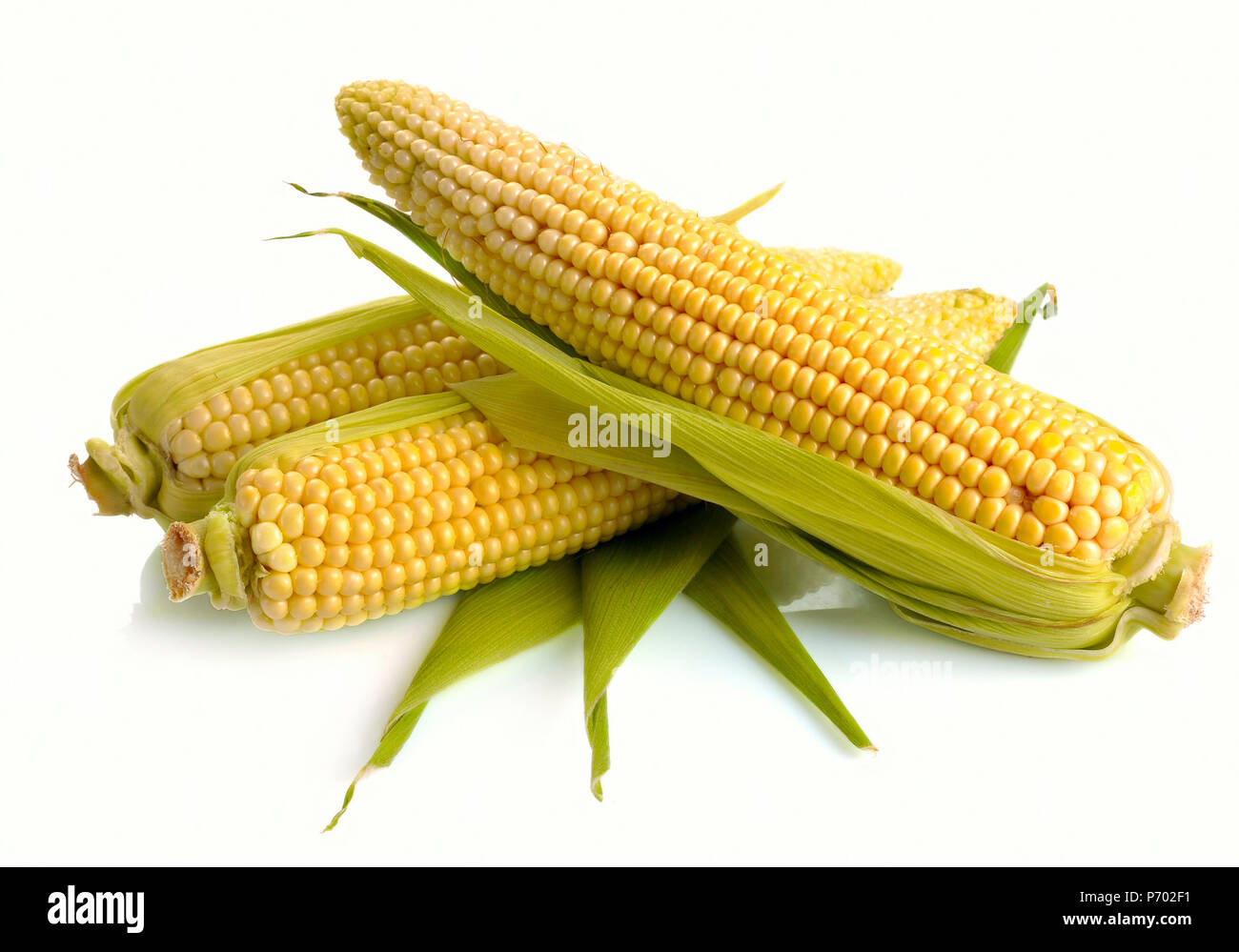 fresh corn fruits with green leaves isolated on white background Stock ...