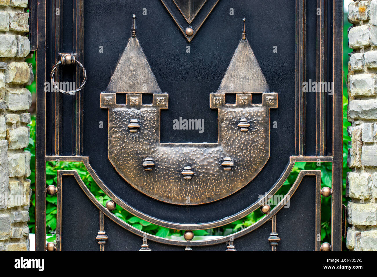 wrought-iron gates, ornamental forging, forged elements close-up Stock ...