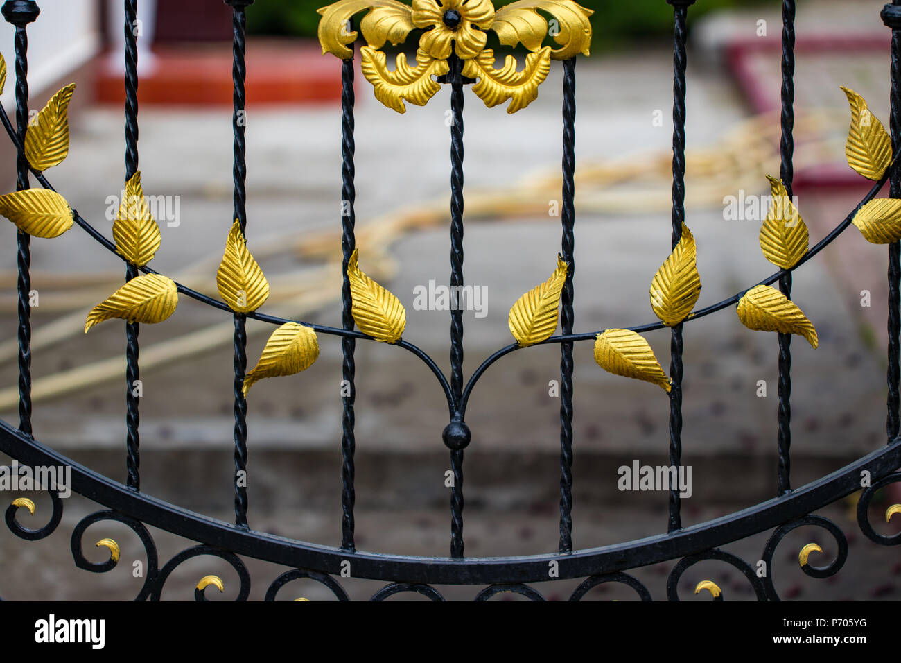 wrought-iron gates, ornamental forging, forged elements close-up Stock ...