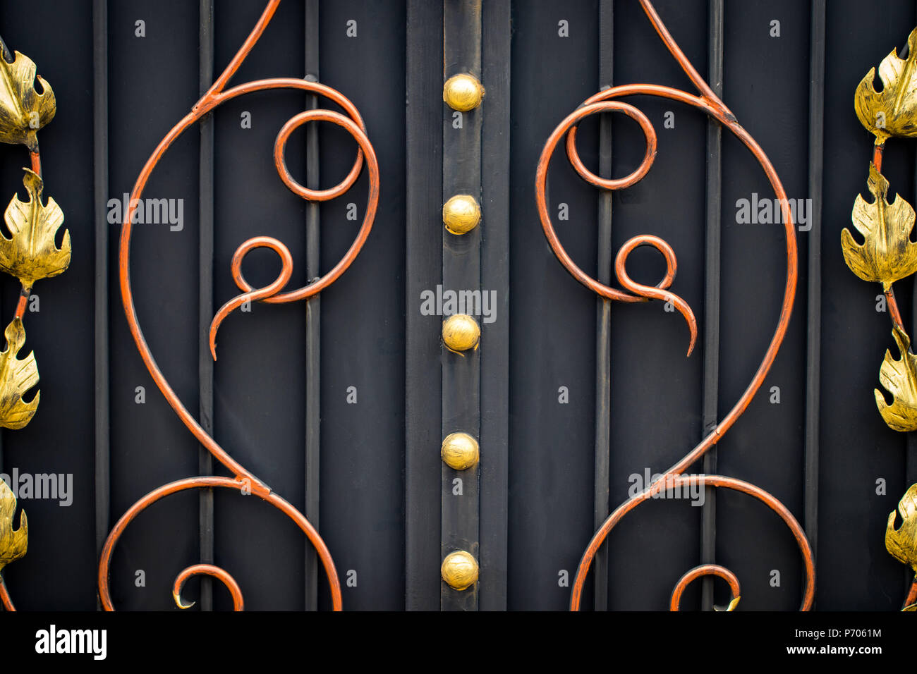 wrought-iron gates, ornamental forging, forged elements close-up Stock ...