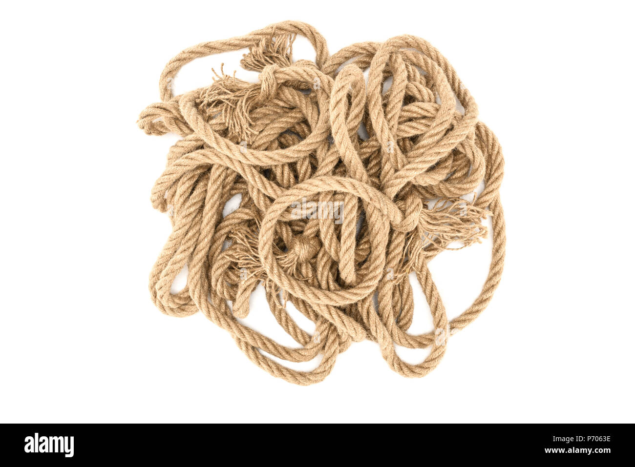 top view of brown nautical ropes with knots isolated on white Stock ...
