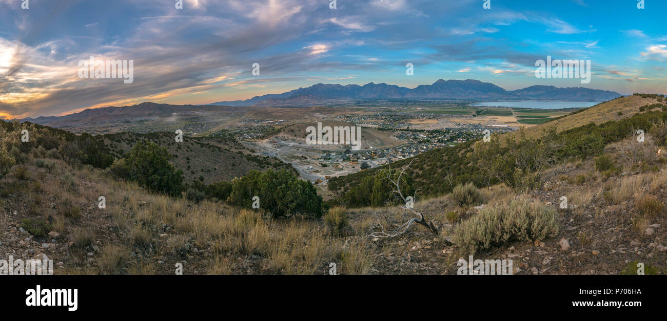 Sunset Panorama of Utah Valley clouds wide angle Stock Photo - Alamy
